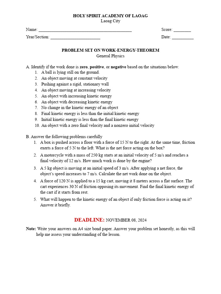 Work-Energy Theorem PS G12 | PDF | Science & Mathematics