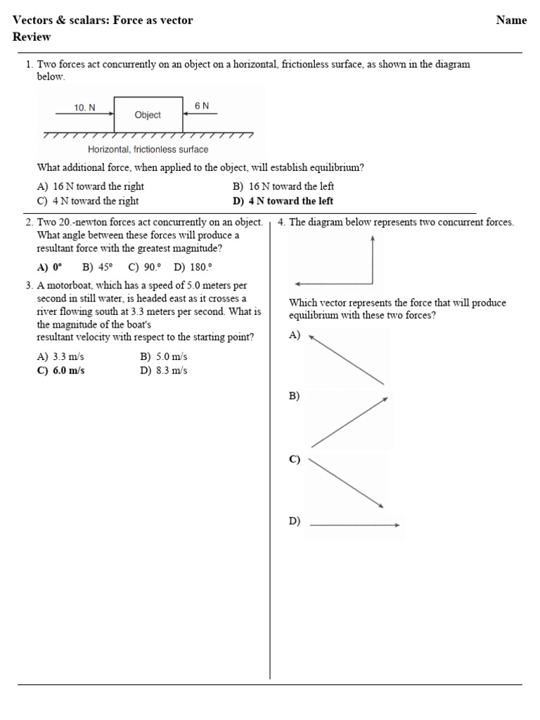 Vectors - Scalars - Force As VECTOR - Answer KEY | PDF | Force | Euclidean Vector