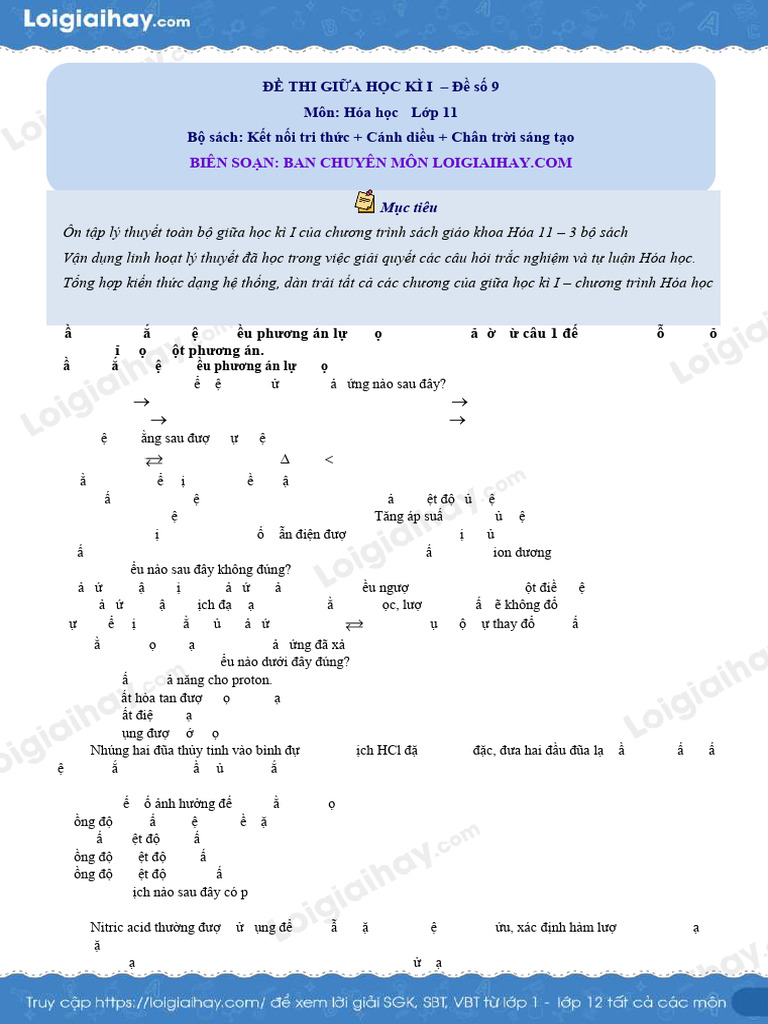 De Thi Giua Ki 1 Hoa 11 Ket Noi Tri Thuc de So 9 1728472924 | PDF