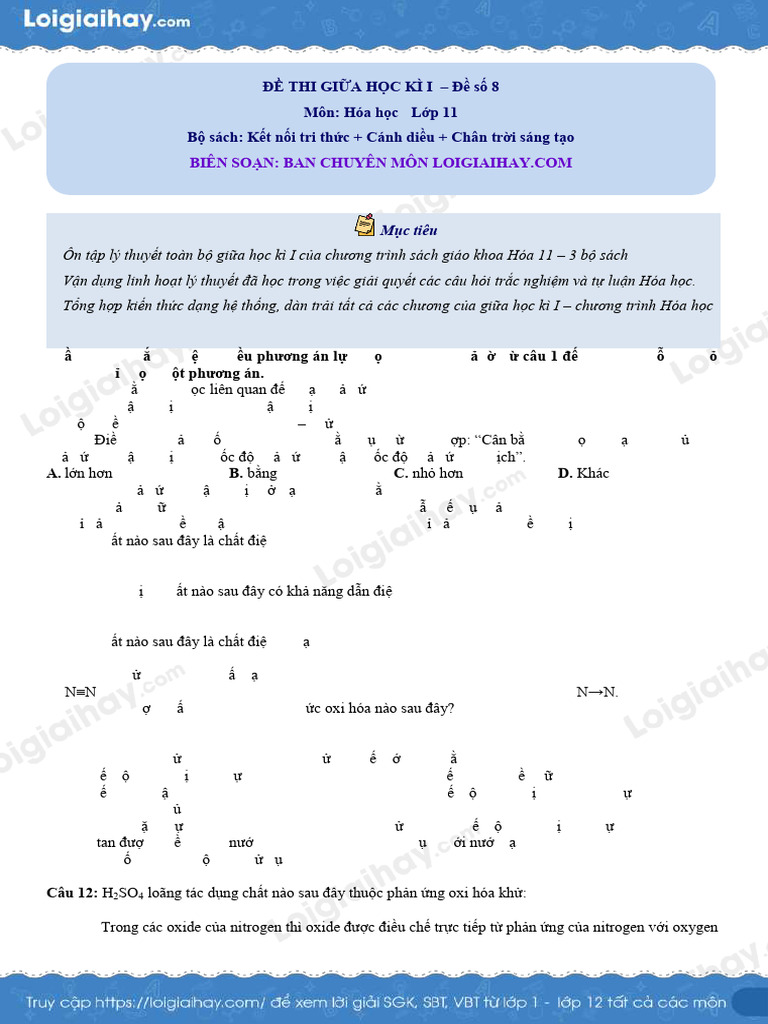 De Thi Giua Ki 1 Hoa 11 Ket Noi Tri Thuc de So 8 1728472791 | PDF