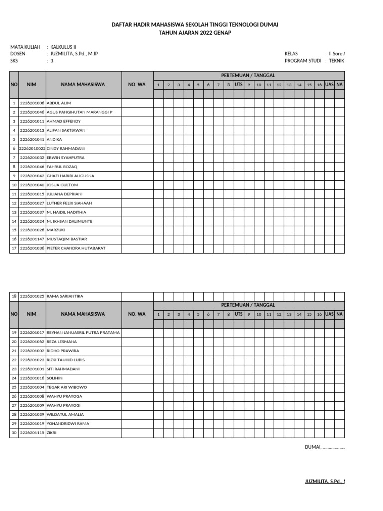 Rekap Absensi STT Dumai 202324 | PDF