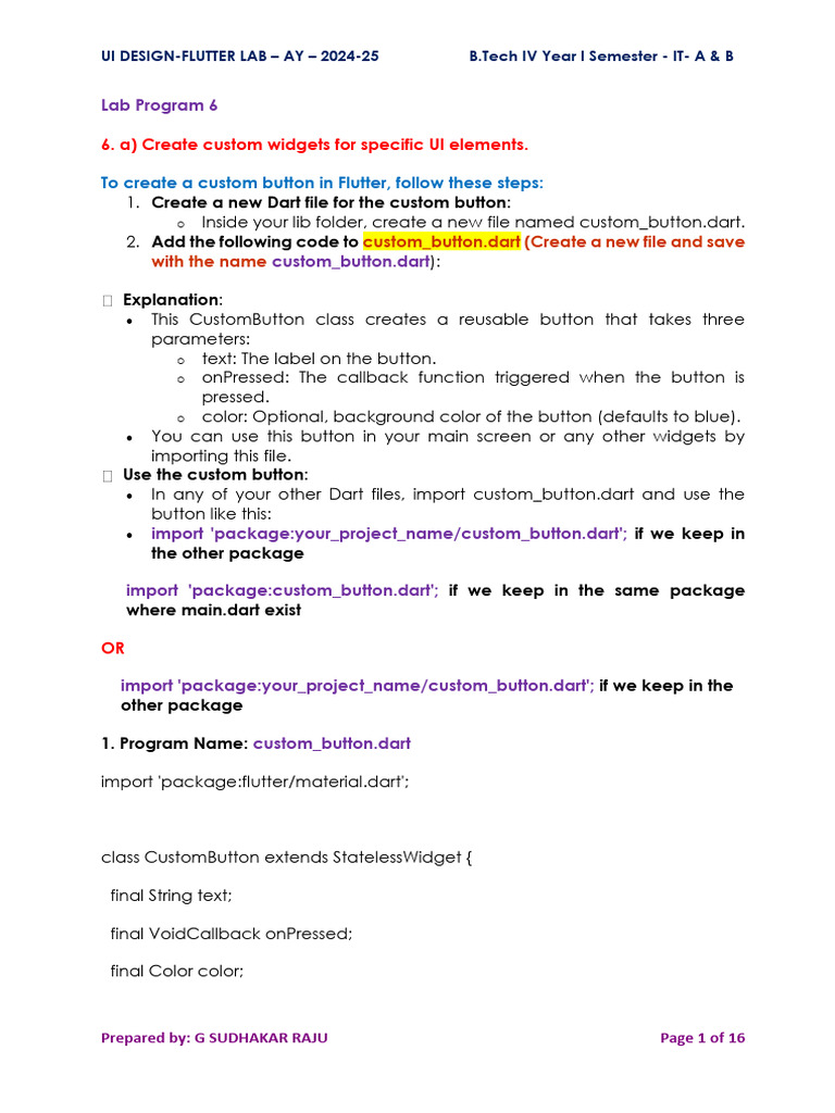 Ui Design-Flutter Lab - Week 6 | PDF | Button (Computing) | Computer ...