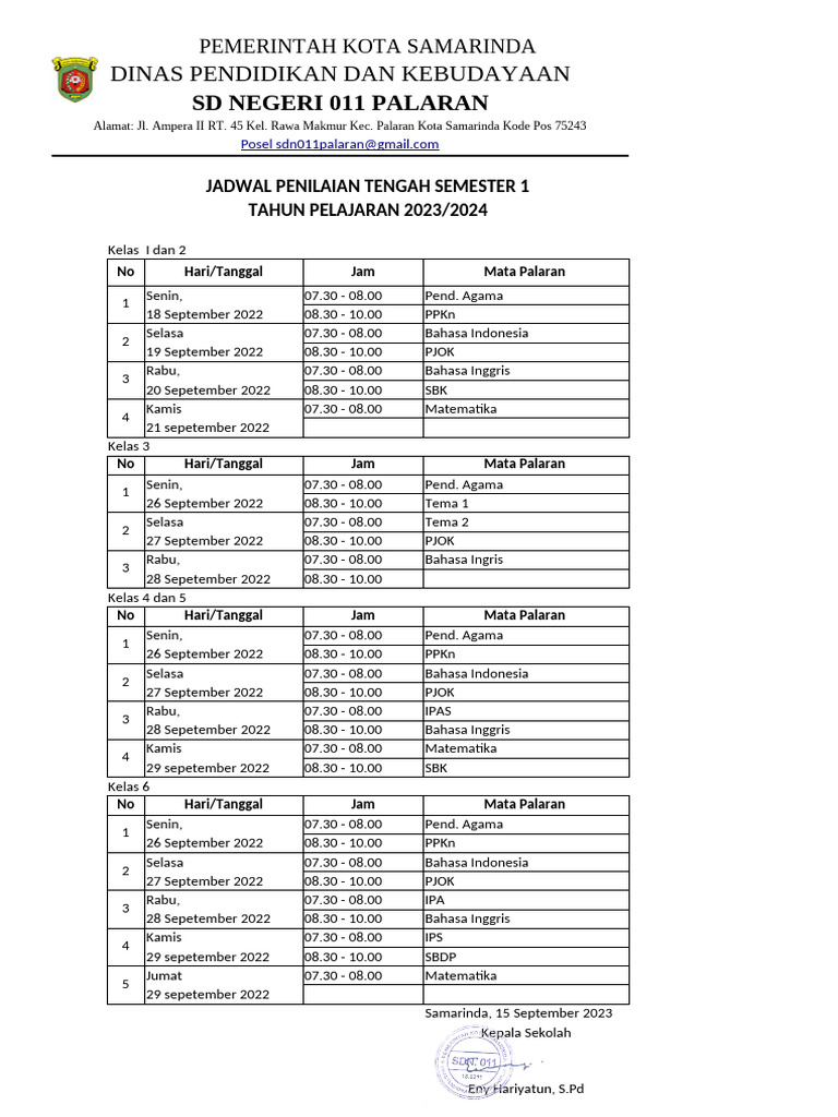 Jadwal Pts I 2023-2024 | PDF