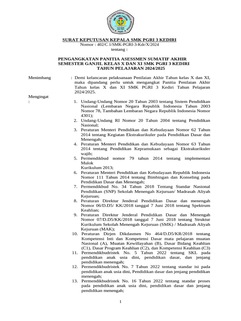 SK ASAS GANJIL 2024 Edit | PDF | Karier & Perkembangan