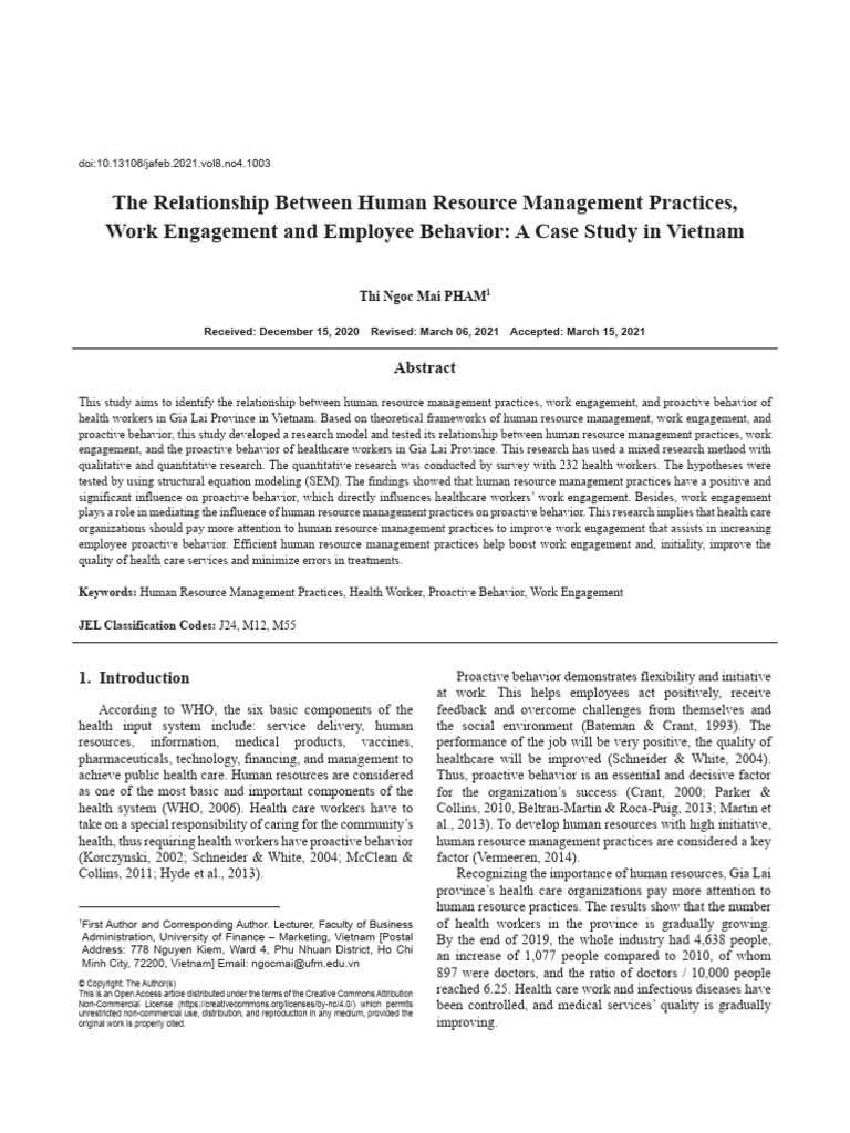 The Relationship Between Human Resource Management Practices, Work Engagement and Employee ...