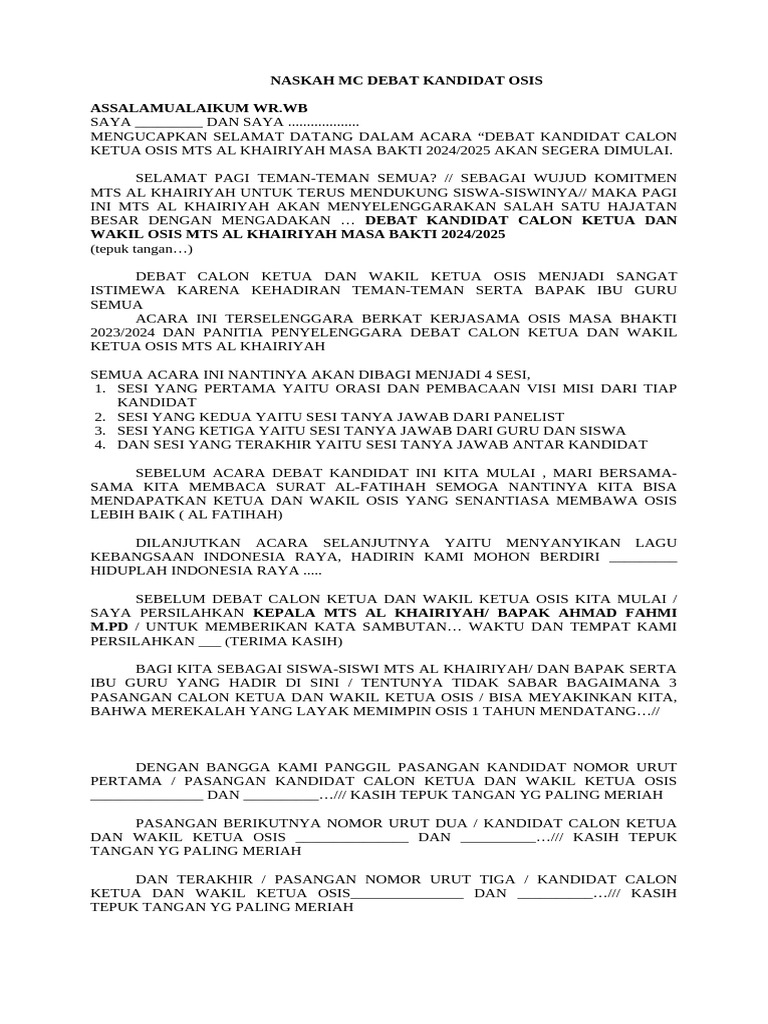 Fix Teks MC Debat Osis 2024 | PDF