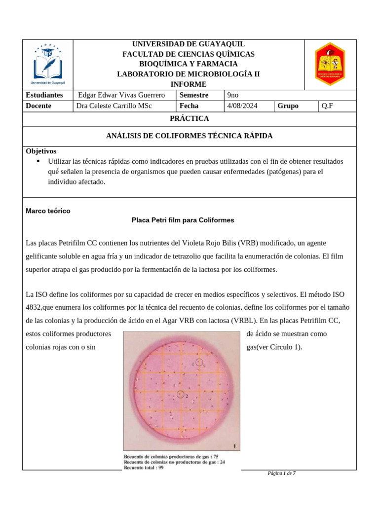 Análisis de Coliformes Técnica Rápida | PDF | Microbiología