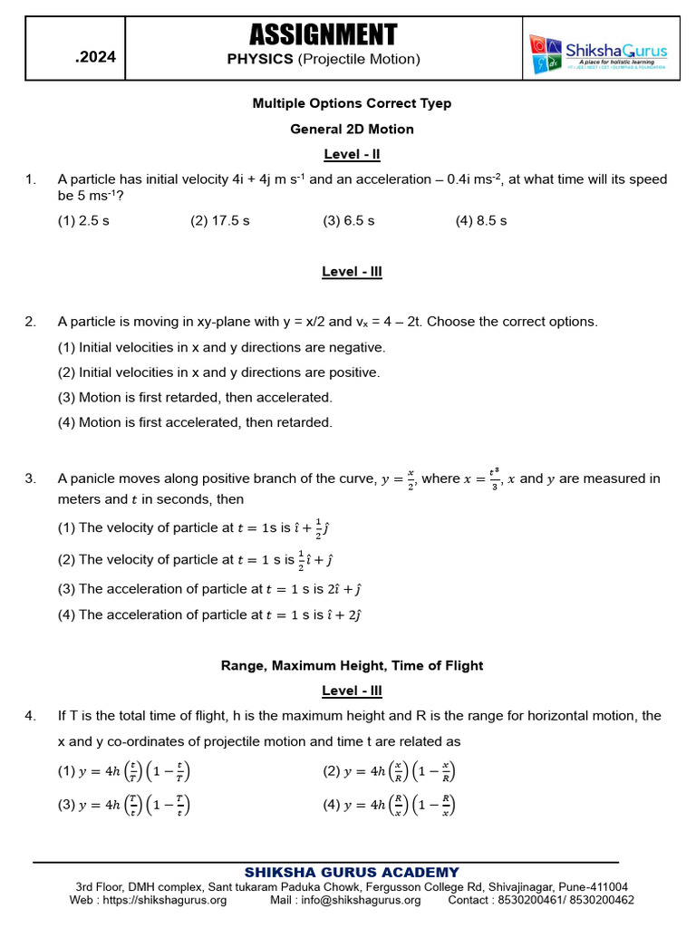 Physics Assignment: Projectile Motion | PDF | Acceleration | Physics