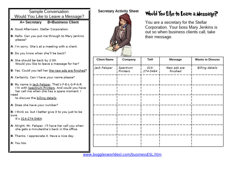 Secretary Message Taking Guide | PDF