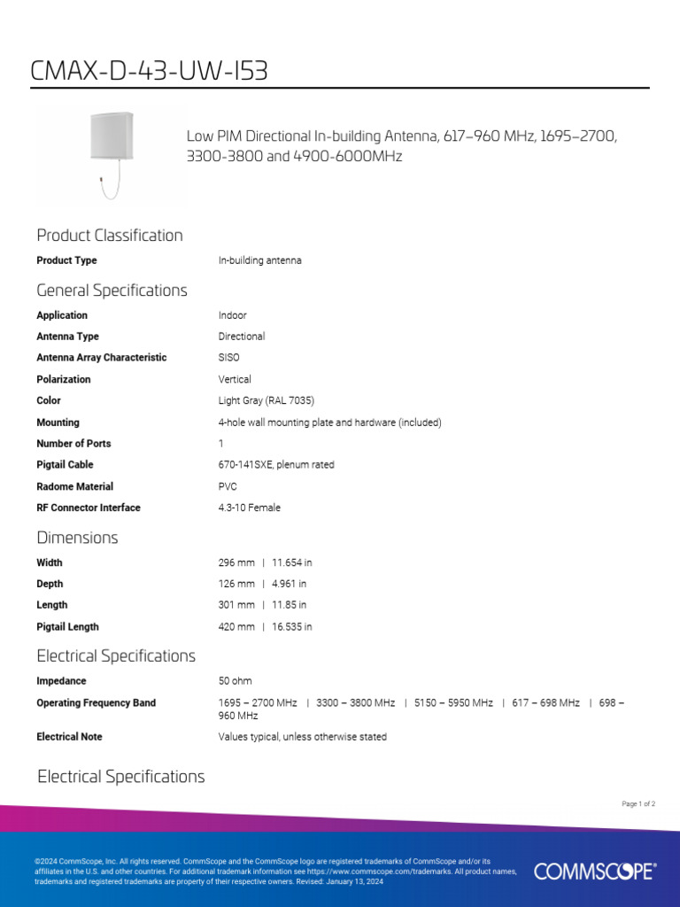 CMAX-D-43-UW-I53 Product Specifications | PDF | Antenna (Radio) | Electrical Engineering