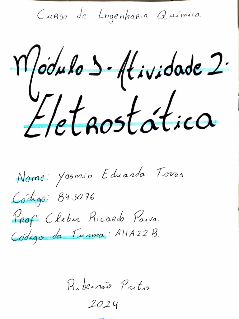 Módulo 1 - Atividade 2 - Eletrostática | PDF | Campo elétrico | Eletrostática