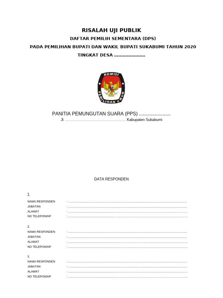 Contoh Format Berkas Uji Publik DPS Tingkat Desa | PDF