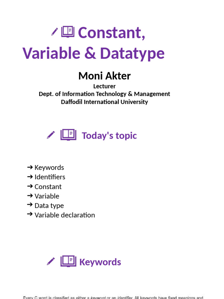 2 Lecture Constant, Variable & Datatype | PDF | Business | Technology & Engineering