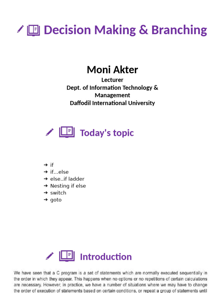 4 Lecture Decision Making & Branching | PDF