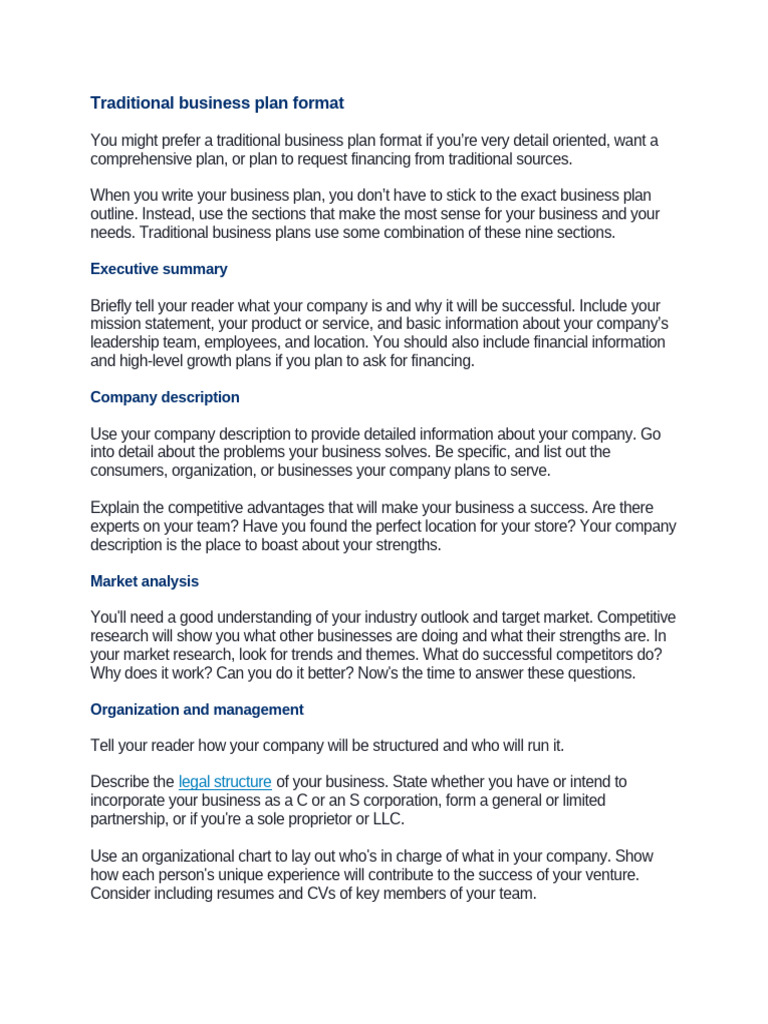 Traditional Business Plan Format 1 | PDF | Marketing | Retail