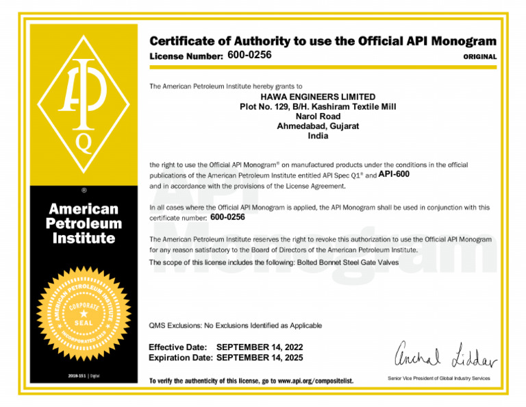 Certificate API 600 | PDF