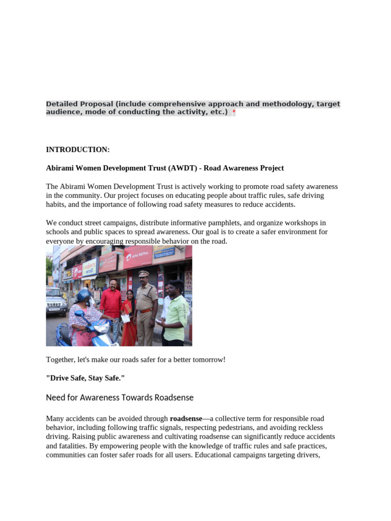 Road Safety Awareness Initiative Proposal | PDF | Road Traffic Safety ...