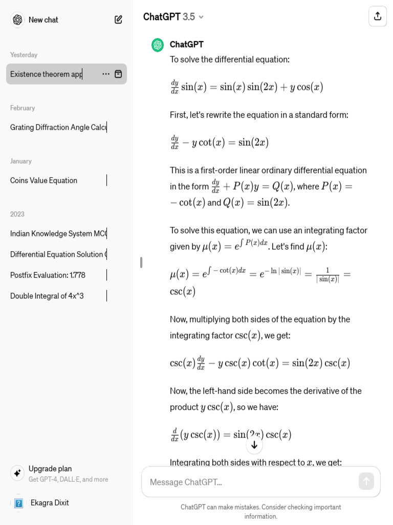 Differential Equation Solution Guide | PDF | Trigonometric Functions | Equations