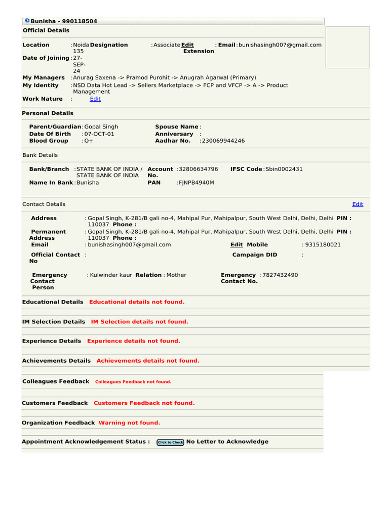 Bunisha Singh - Noida Associate Profile | PDF