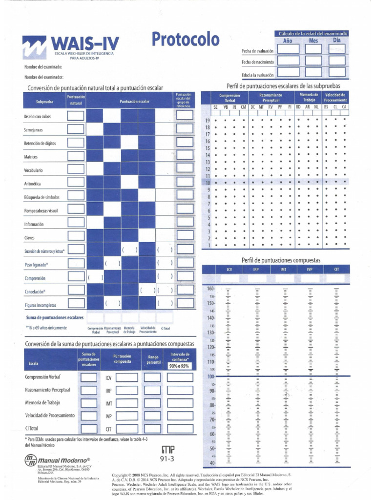 Protocolo WAIS-IV | PDF
