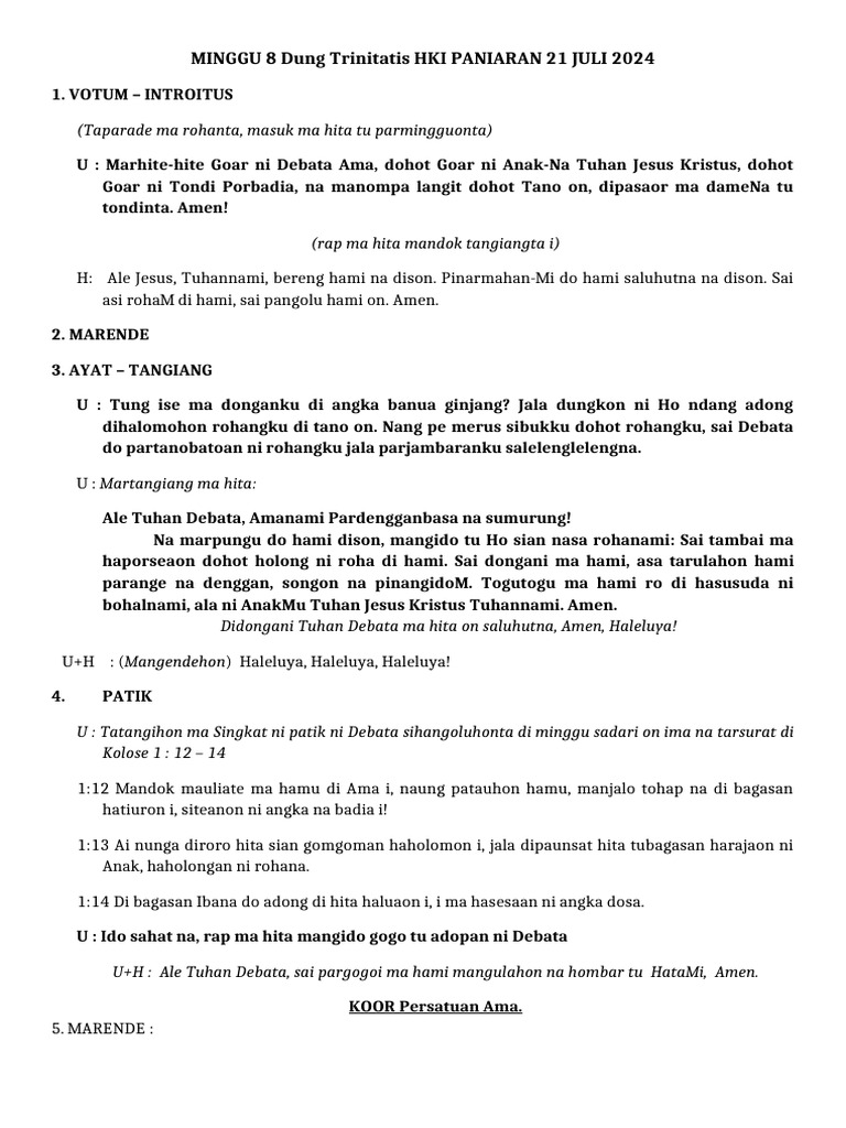 Paragenda Minggu 8 Dung Trinitatis 21 Juli 2024 | PDF | Kajian Bahasa Asing | Agama & Spiritualitas