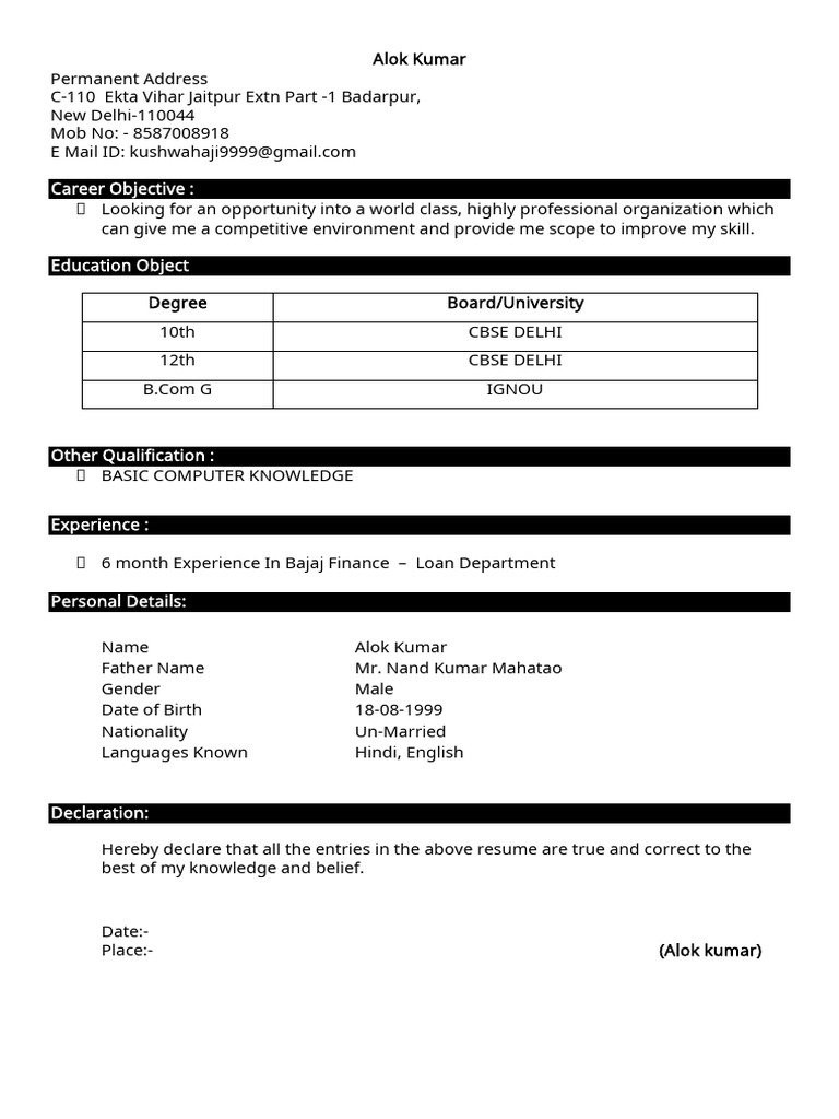 Alok Kumar CV | PDF