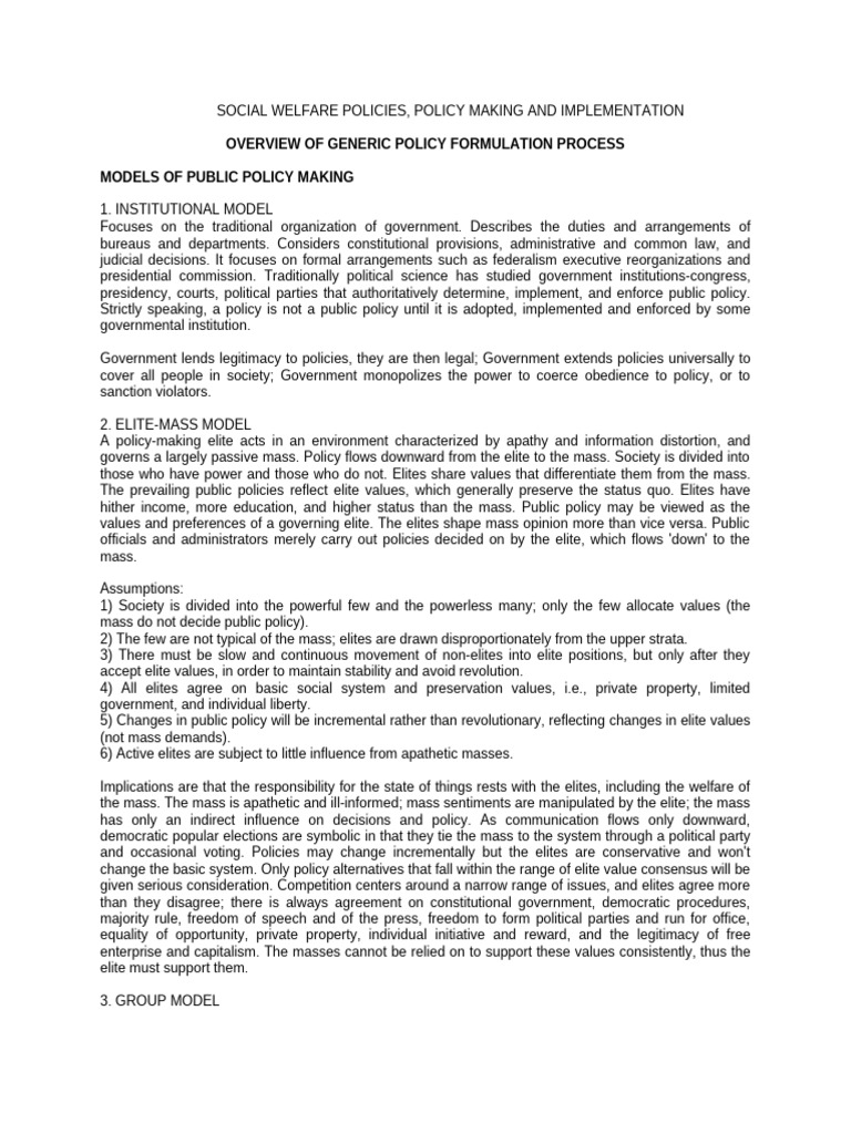 Overview of Generic Policy Formulation Process | PDF | Policy | System