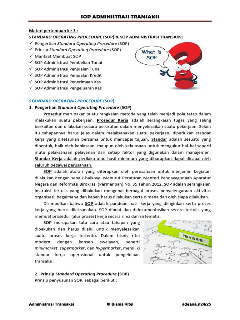 KB.03_SOP Adm. Transaksi | PDF