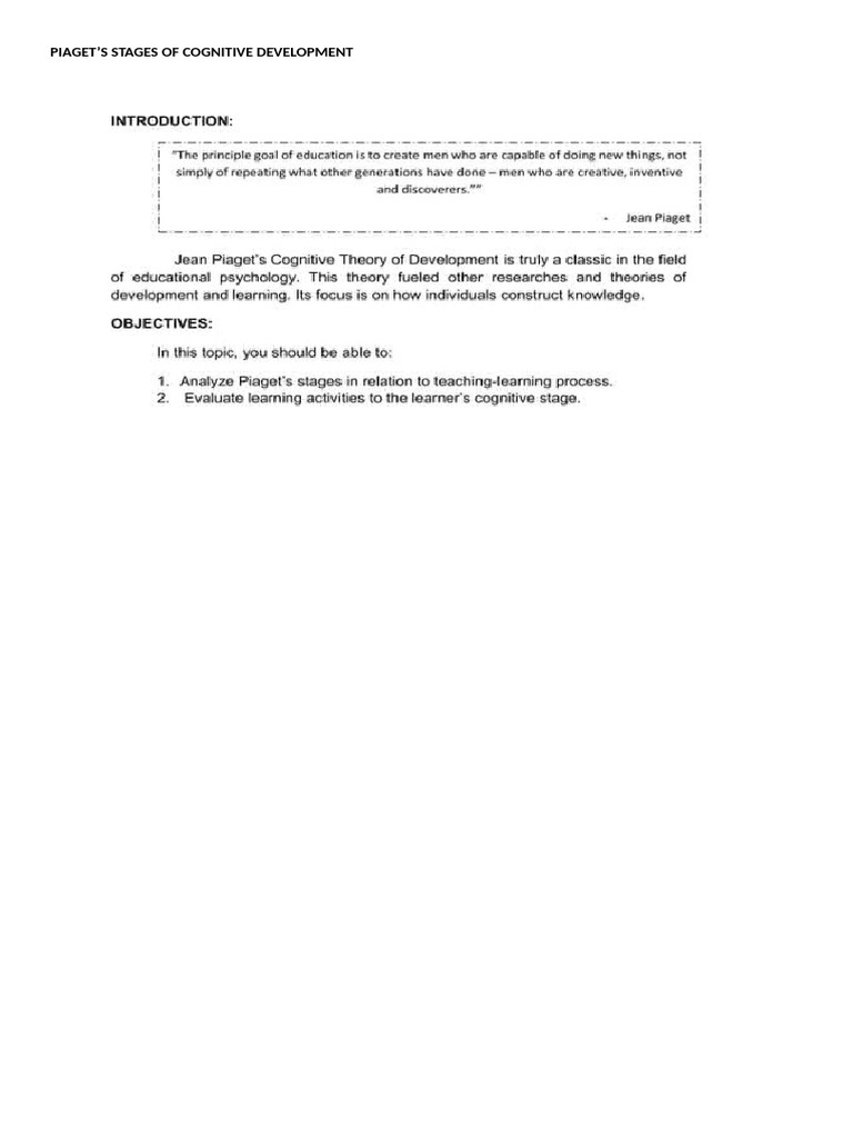 Piagets Cognitive Development | PDF