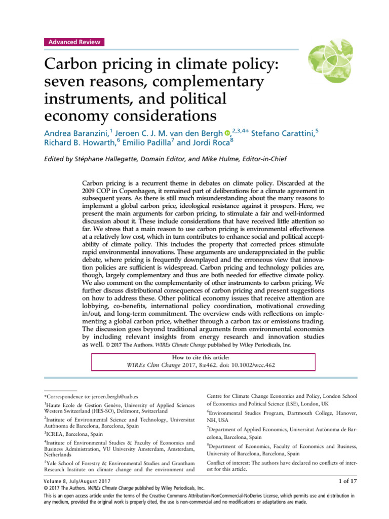 WIREs Climate Change Vol8 Issue4 - 2017 - Baranzini - Carbon Pricing in ...
