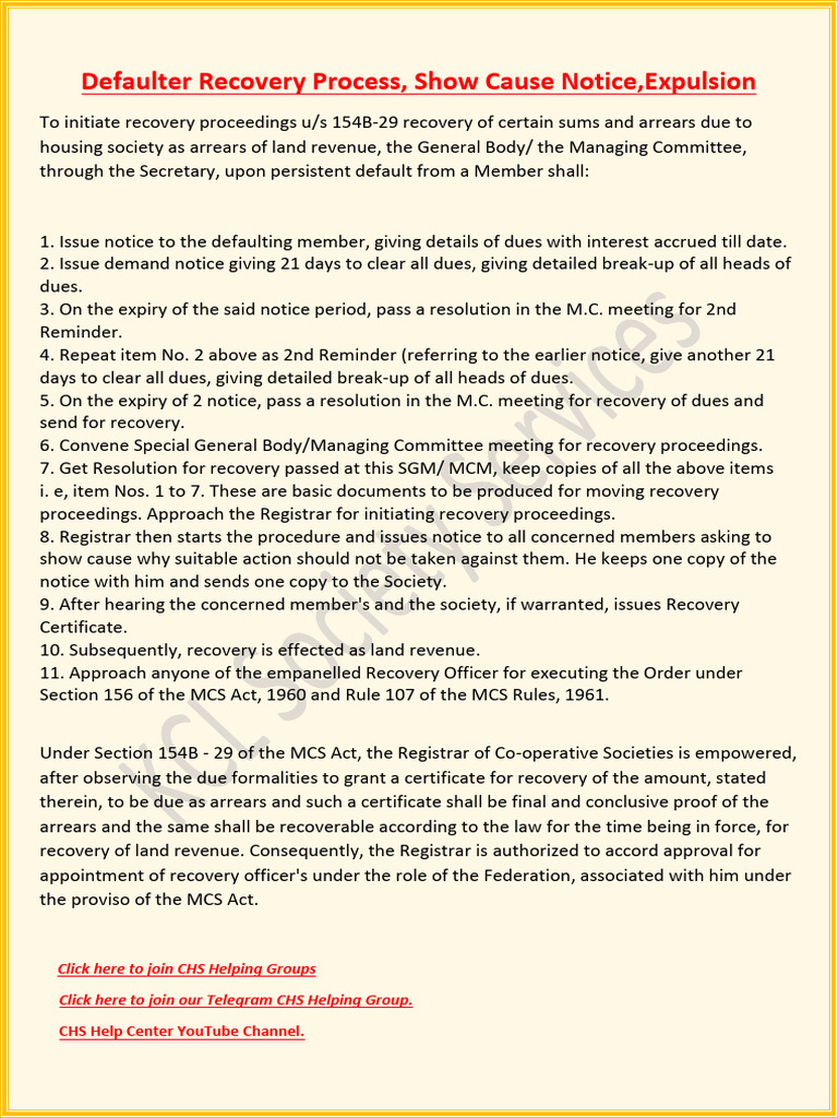 Recovery Process Under MCS Act 1960 | PDF