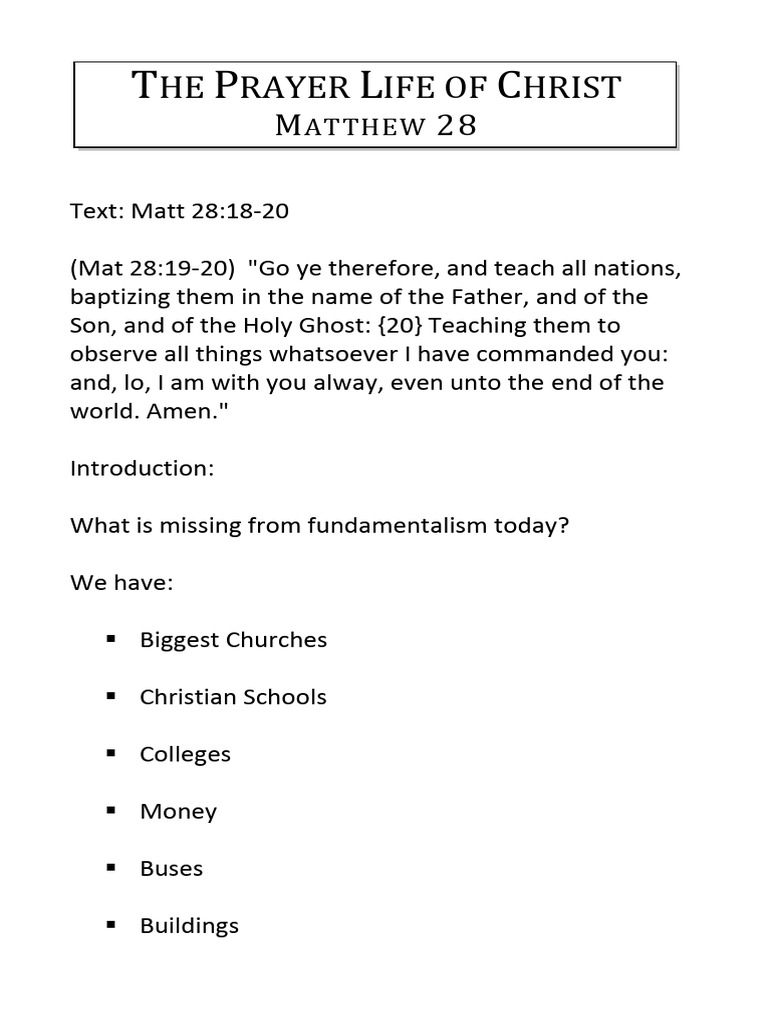 28 - The Prayer Life of Christ | PDF | Lord's Prayer | Ministry Of Jesus