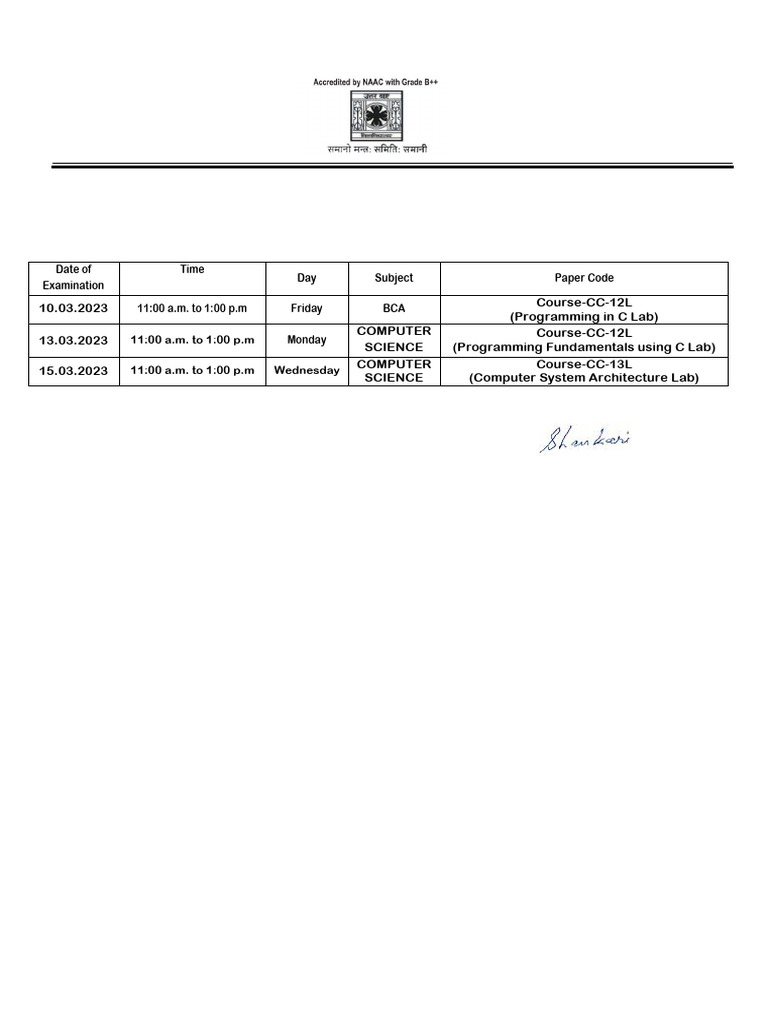 Revised Schedule For BCA & CMS | PDF