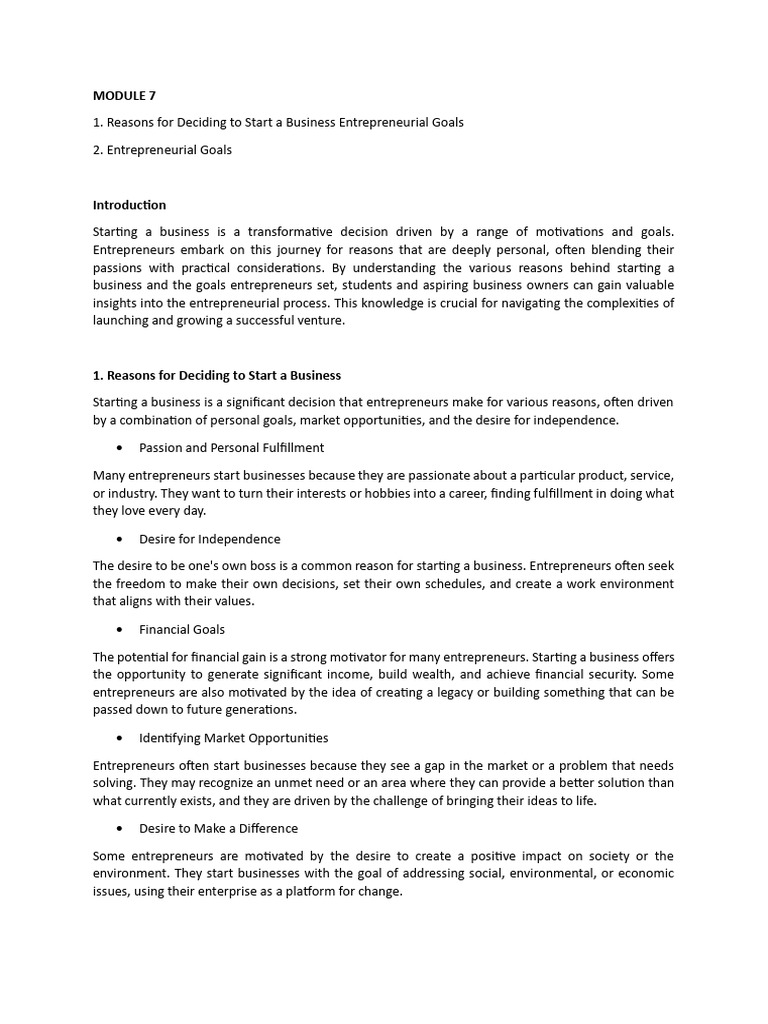 Module 7 | PDF | Entrepreneurship | Goal
