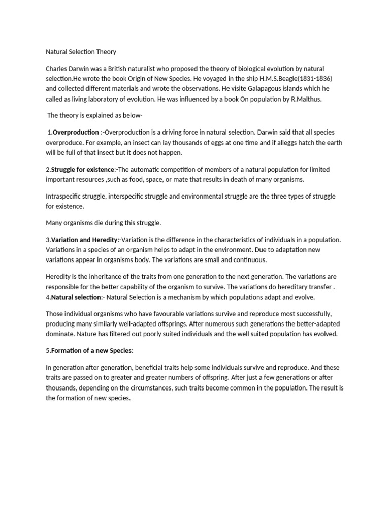 Natural Selection Theory | PDF | Genetic Disorder | Genetics
