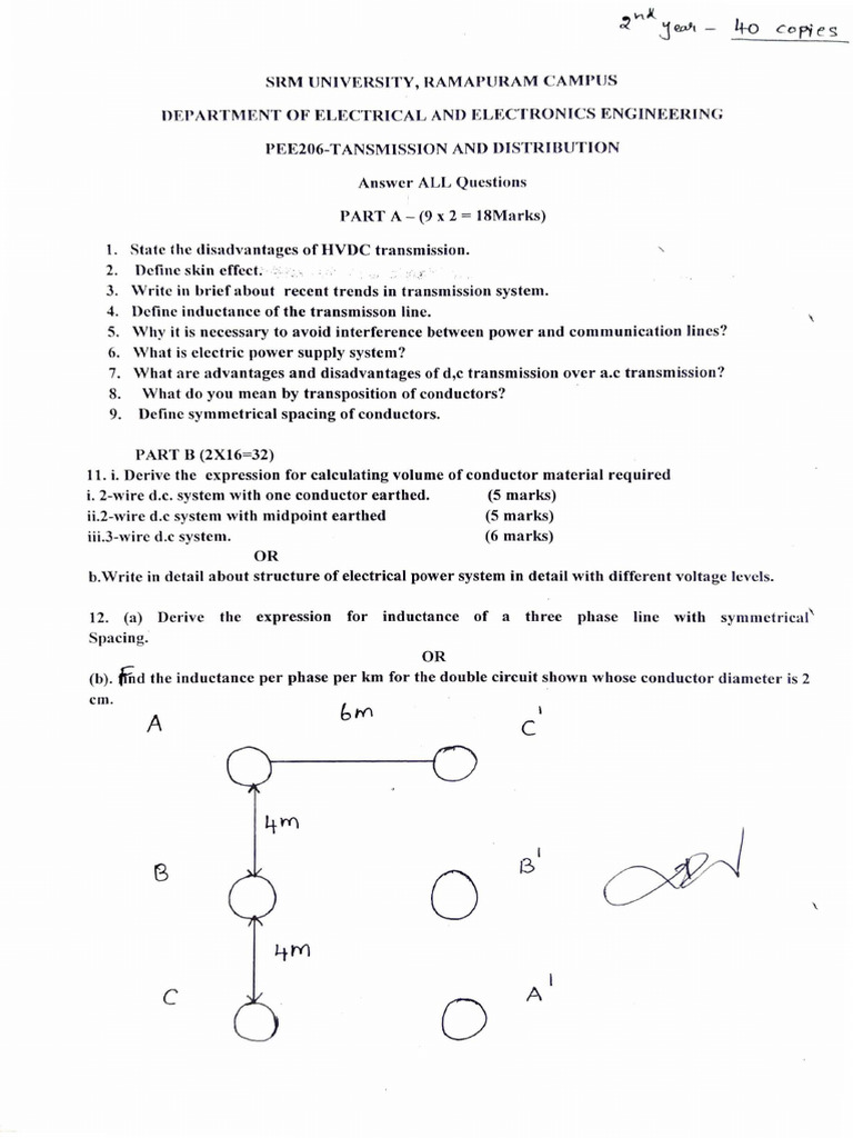 Transmission and Distribution Exam Paper | PDF | Electric Power ...
