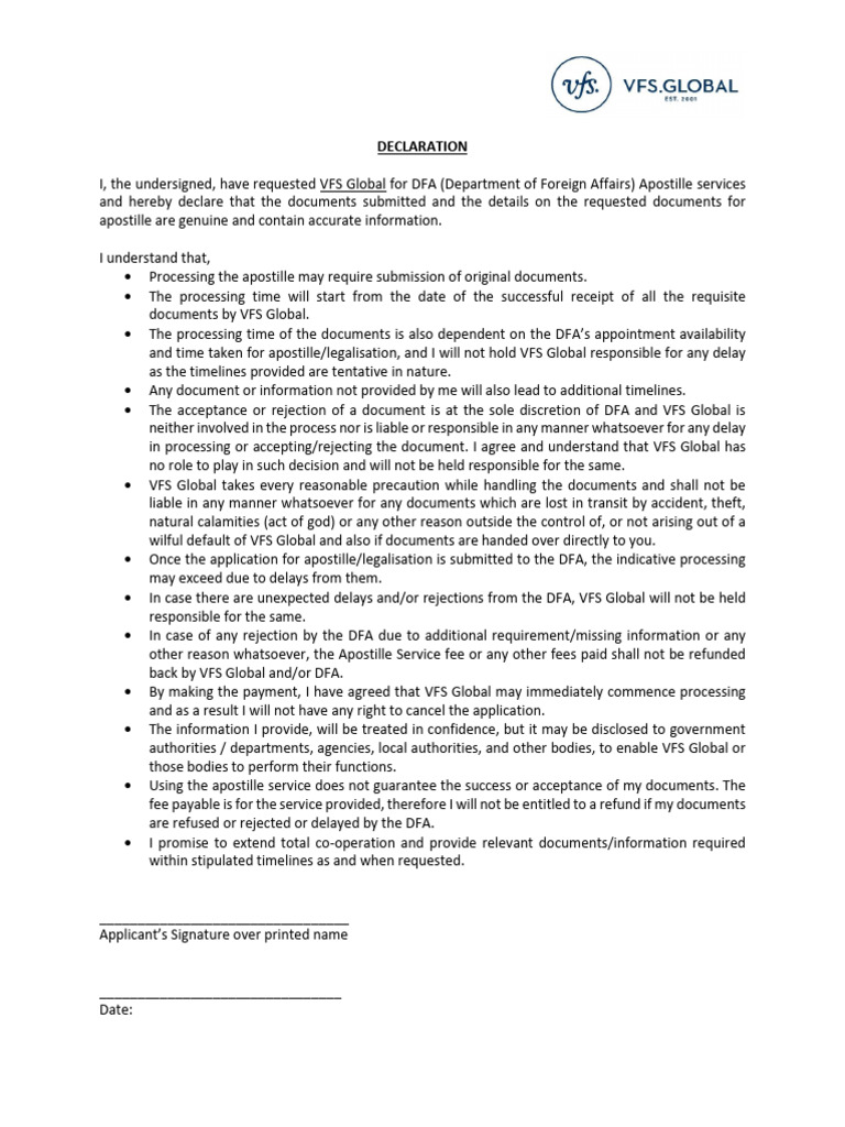 DFA Apostille Declaration Form 30 06 2023 | PDF | Justice | Crime ...