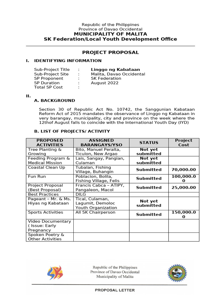 Project Proposal Linggo NG Kabataan | PDF