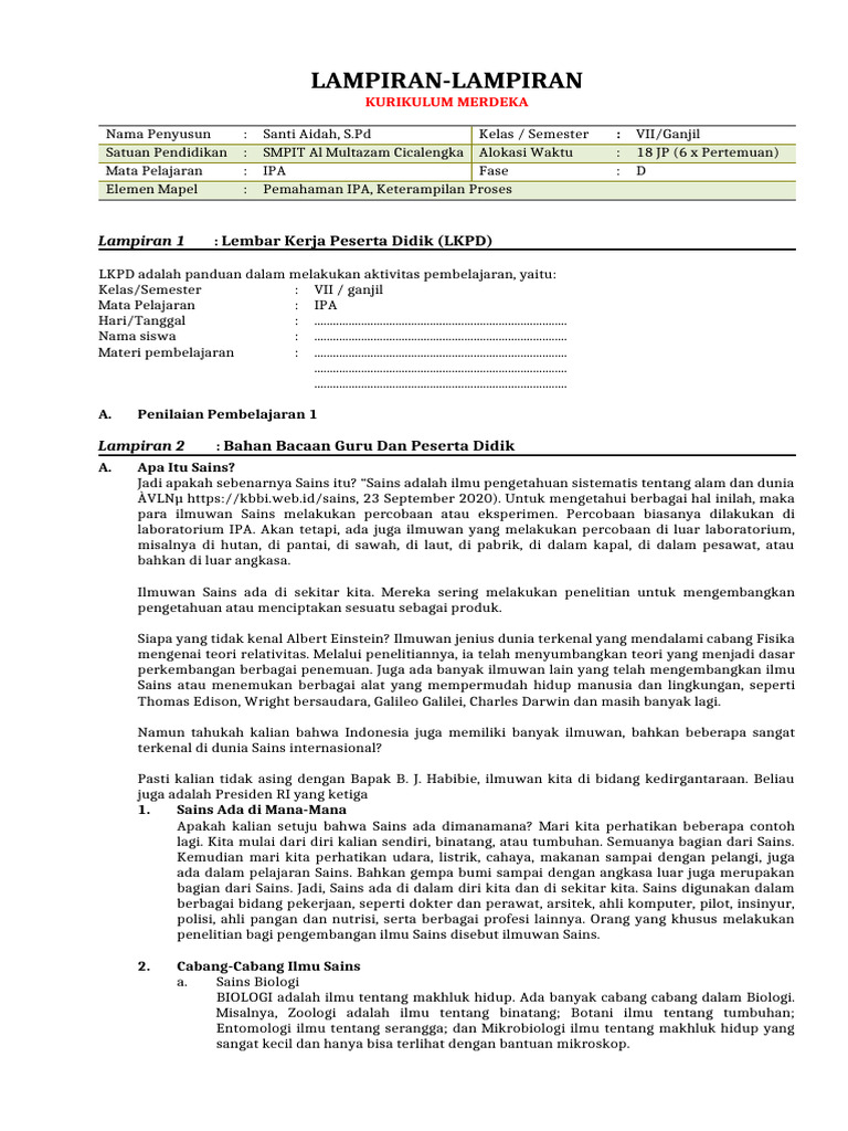 LKPD IPA 7 BAB 1 | PDF