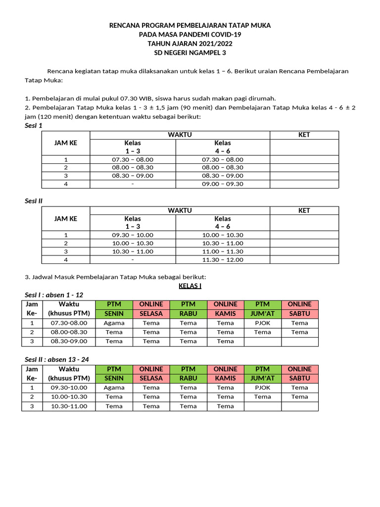 Rencana Program Pembelajaran Tatap Muka | PDF