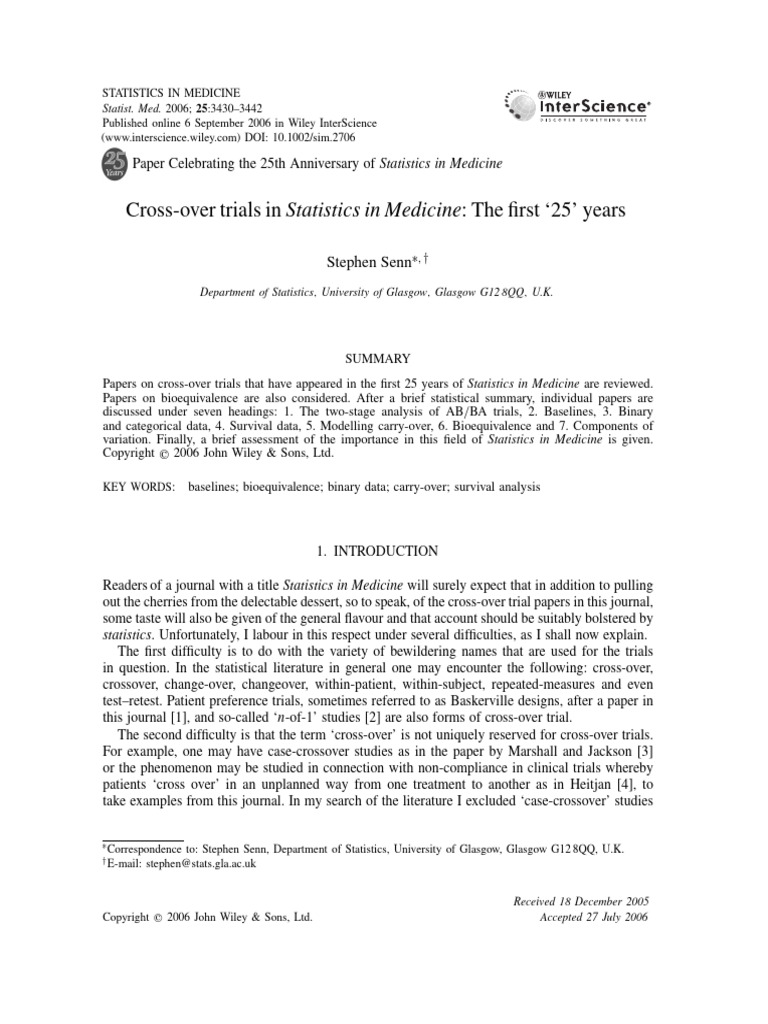 Cross Over Trials in Statistics in Medicine | PDF | Statistical ...