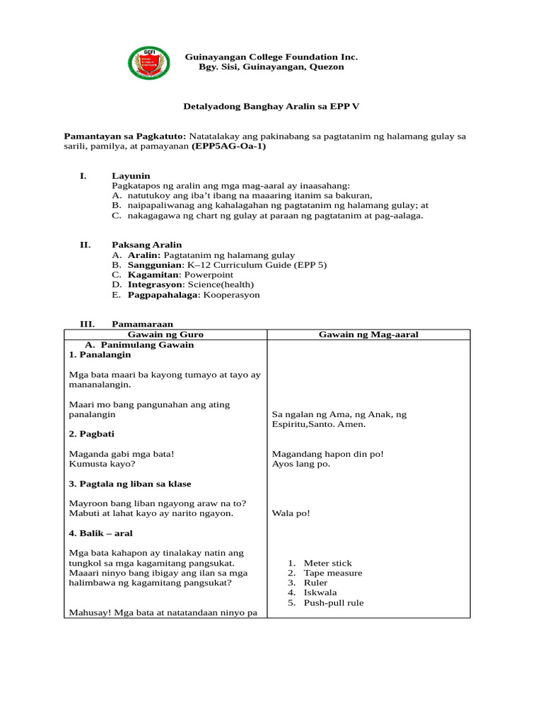 Lesson Plan Epp 5 | PDF