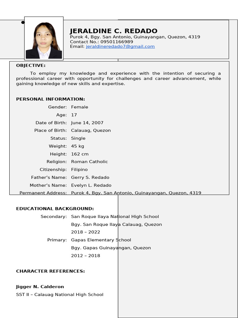 Resume with Passport Size Photo | PDF