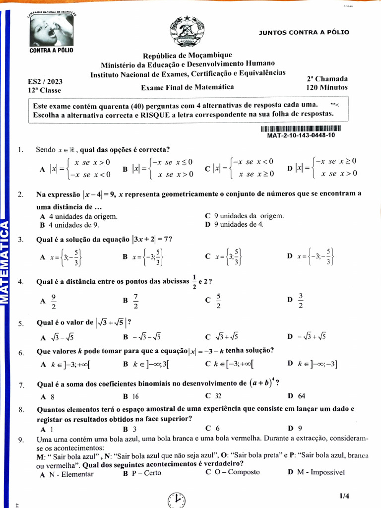 Exame de Matemática 2a Chamada 2023 | PDF | Matemática