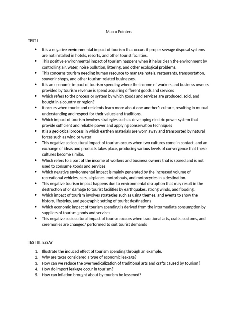 Macro Pointers Midterm | PDF | Tourism | Economy And The Environment