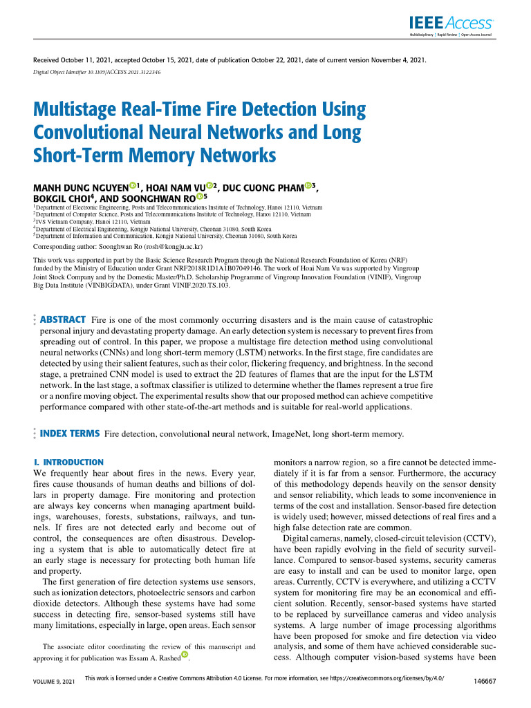 2021 Multistage Real Time Fire Detection Using Convolutional Neural Networks And Long Short