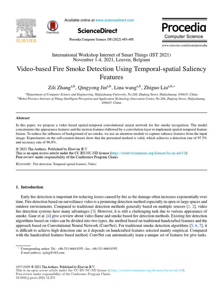 +2021 - Video Based Fire Smoke Detection Using Temporal Spatial Salienc Features | PDF ...