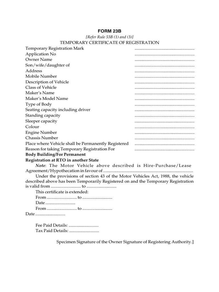 Form 23B | PDF | Vehicles
