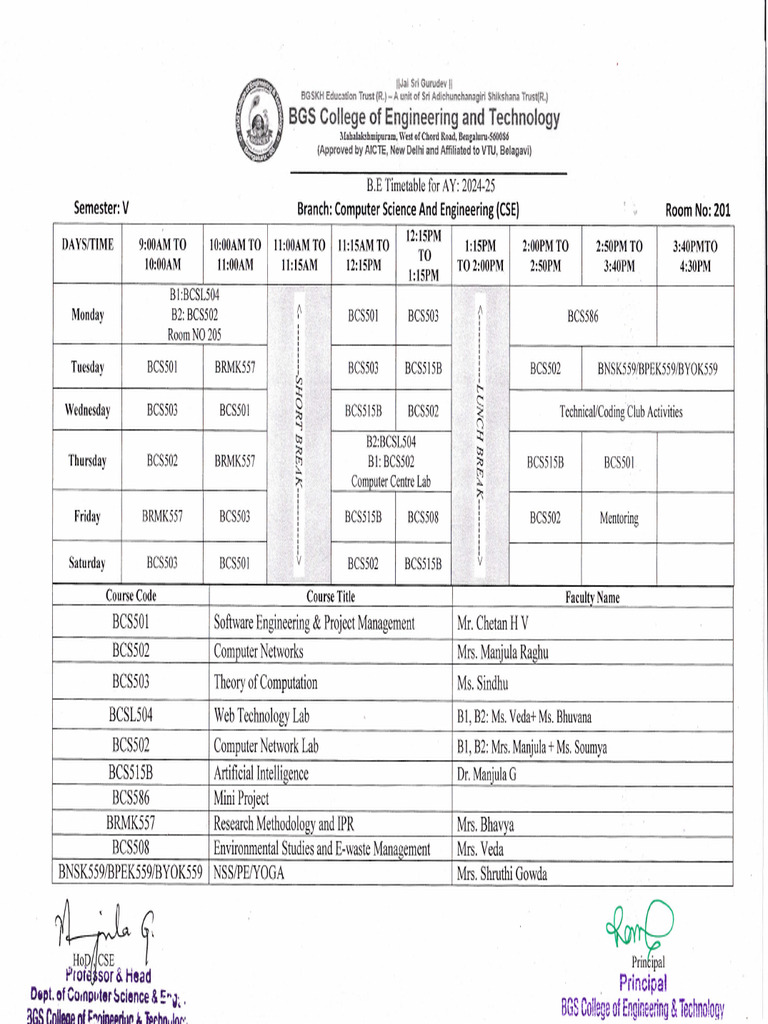 5th Sem - TT - CSE Branch | PDF | Engineering