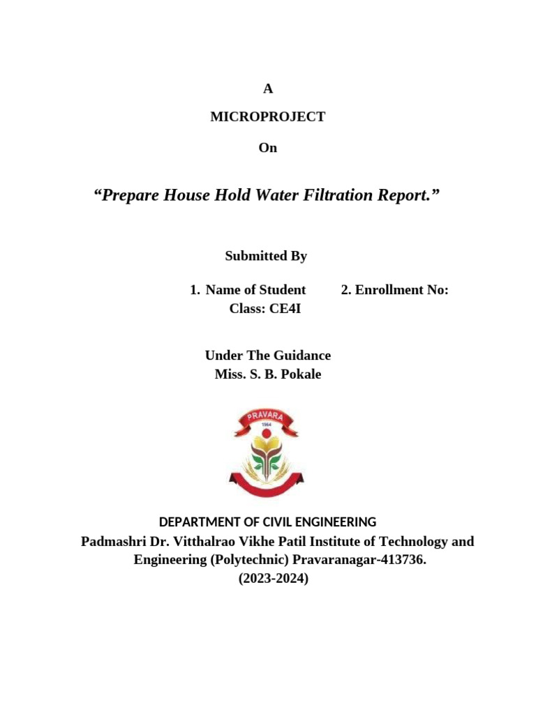 Prepare House Hold Water Filtration Report | PDF | Water Purification